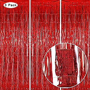 3 Pack Fringe Curtains Party Decorations,Tinsel Backdrop Curtains for Parties,Photo Booth Wedding Graduations Birthday Christmas Event Party Supplies (Red)