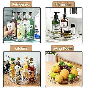 ROWNYEON 360 Rotating Makeup Organizer 2 Pack Lazy Susan Bathroom Organizer Skincare Organizers Turntable Plastic Spinner for Pantry/Bathroom,Kitchen, Fridge, Cupboards (1 Small+1 Large-2 Pack)