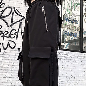 Vekline Women's Camo Pants Cargo Trousers Cool Camouflage Pants Elastic Waist Casual Multi Outdoor Jogger Pants with Pocket Black Cargo Pants