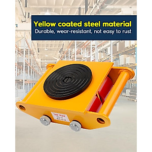FAHKNS Machinery Moving Skate Heavy Duty Machinery Skates Cargo Mover 6T Machine Skates with 360° Rotation Cap 4 PU Rollers for Heavy Duty Industrial Moving Equipment(Yellow)