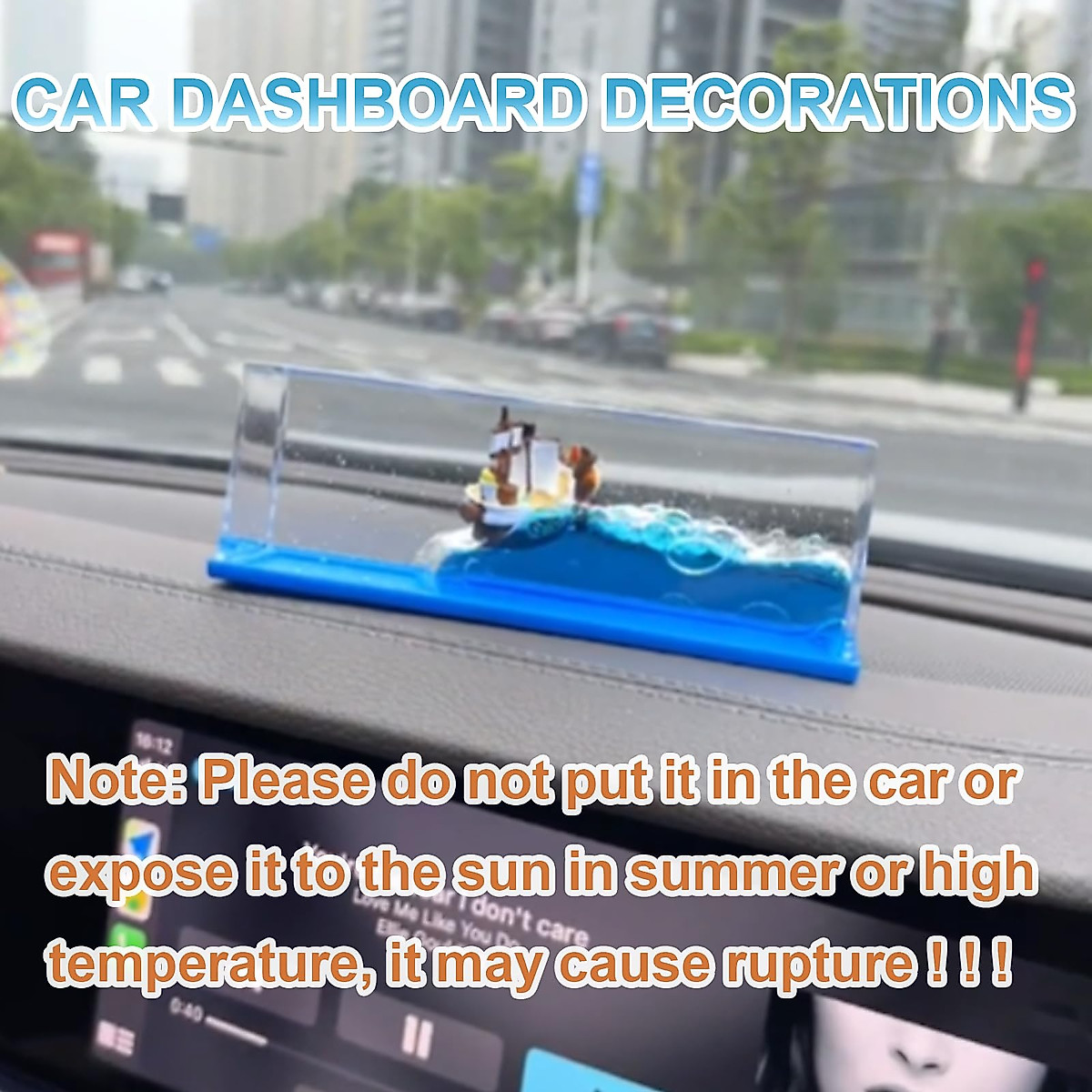 LAUPVXA Unsinkable Boat Pirate Ship, Housand Sunny Fluid Drift Bottle, Ship in a Bottle Cruise Ship Model Toy, Suitable, for Car Decor, Home Showcase Desktop Ornaments-Rectangle+Light base