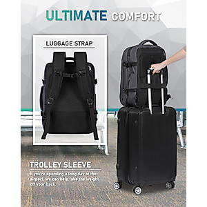 TRAILKICKER Travel Backpack 40L, Carry On Luggage Backpack Flight Approved for Men Women Travel, 15.6 inch Laptop Backpack 3 Day Pack Business Weekender Backpack, Black