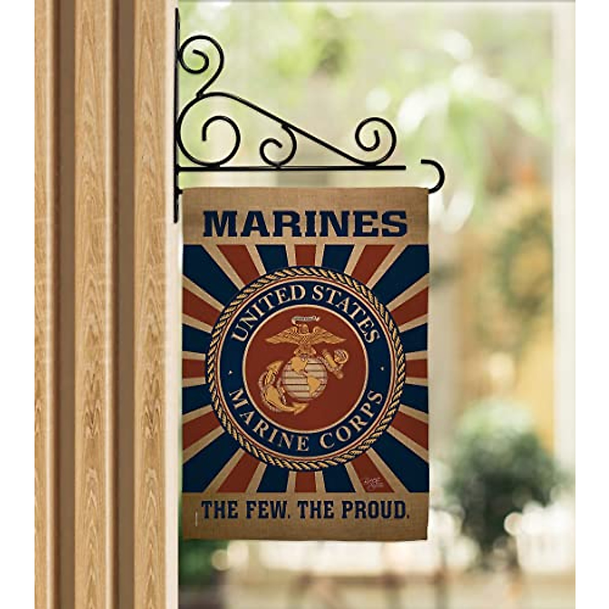Marine Corps Garden Flag - Set Wall Holder Armed Forces USMC Semper Fi United State American Military Veteran Retire Official - House Banner Small Yard Gift Double-Sided Made In USA 13 X 18.5
