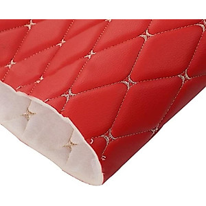 LANOBA Quilted Foam Vinyl Fabric Faux Leather Thick Sponge Backing DIY Upholstery headboard Car Headliner Furniture, 39" x 60", Diamond 2" x 3" (Red)
