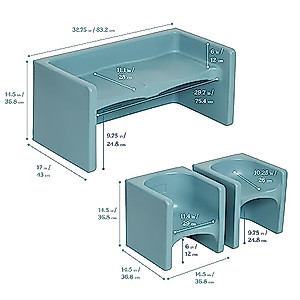 ECR4Kids Tri-Me Table and Cube Chair Set, Multipurpose Furniture, Powder Blue, 3-Piece