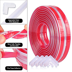 Mity rain Baby Proofing Edge Protector with 4PCS Corner Guards, Clear Pre-Tape Adhesive Baby Proof Corners and Edges, Corner Protector for Desk Tables Cabinets Furniture Bumpers (6.6ft)