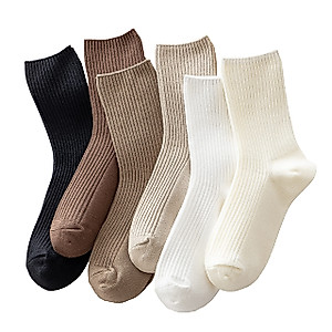 ACCFOD Cute Crew Socks Casual Athletic Aesthetic Socks Neutral Cotton Socks for Women Granola Girls Clothes - Solid Color Size 5-9