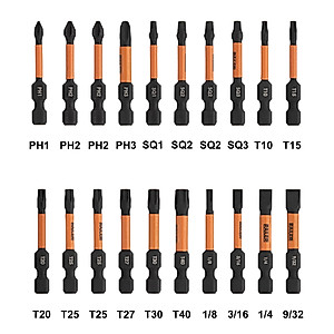 Railer 20pc Screwdriver Bit Set - Premium S2 Steel 2" Phillips, Robertson Square, Torx & Flat Head Impact Driver Bit Set With A Storage Bit Holder & Carabiner