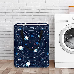 Little Stars and Round Circle Print Collapsible Laundry Hamper, 60L Waterproof Laundry Baskets Washing Bin Clothes Toys Storage for Dorm Bathroom Bedroom