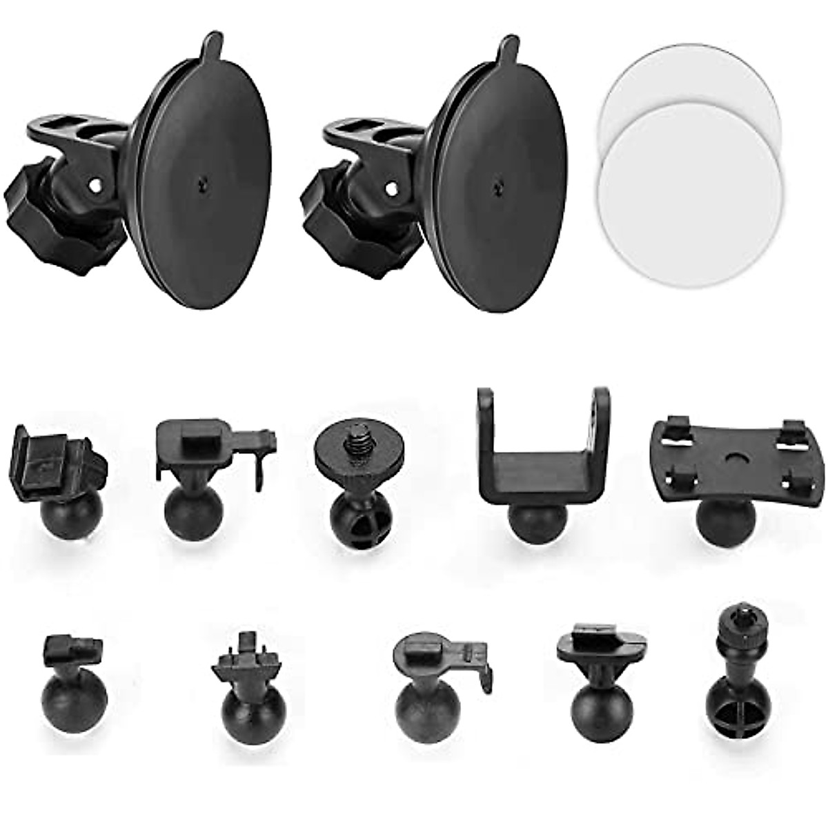 QveeQ Dash Cam Suction Cup Mount Compatible with Crosstour, APEMAN, YI 2.7", Z-Edge Z3 3" and Most Other Dash Cam with 16 Different Points, 3 x Glue Double Sided Adhesive Tapes, 3 Wipes(Dry and Wet)