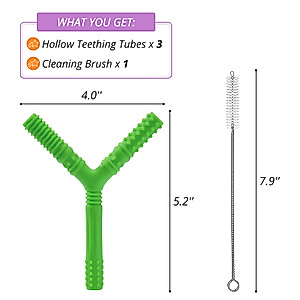 3 Pack Sensory Chew Hollow Teething Tubes, Y Style Teether Toys for Babies 3+ Months, Baby Kids Boys and Girls, Silicone Teether Tubes for Autistic Chewers, ADHD, Baby Nursing or Special Needs