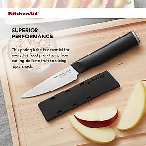 KitchenAid Classic Paring Knife with Endcap and Custom-Fit Blade Cover, 3.5-inch, Sharp Kitchen Knife, High-Carbon Japanese Stainless Steel Blade, Black