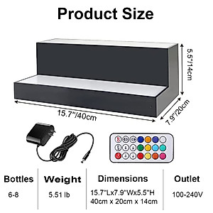 LED Liquor Bottle Display Shelf, Wireless Remote & App Control, 16 Inch 2 Step Illuminated Bar Bottle Lighting Shelves Bar Accessories for Home Bar Party Restaurant Decor