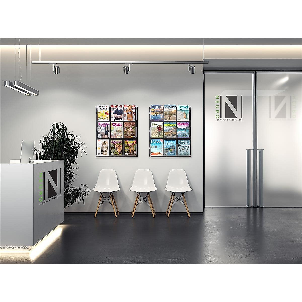 Displays2go Wall Mount Acrylic Brochure Holder, 9-18 Adjustable Pockets, Tiered Design - Black (2RP9BLK)