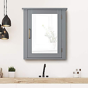 Elegant Home Fashions Mercer Mid Century Modern Wooden Removable Medicine Cabinet with Mirrored Door for Bathrooms and Vanities, Gray, 6" x 18" x 20.6"