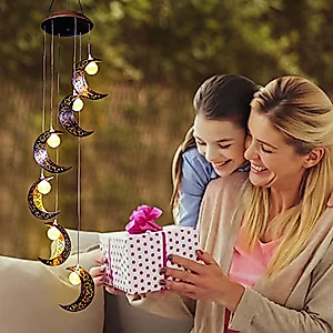Tryme Solar Moon Wind Chimes Outdoor Solar Lights Windchimes Waterproof Hanging Decorations Gifts for Garden Patio Birthday Thanksgiving Home Party