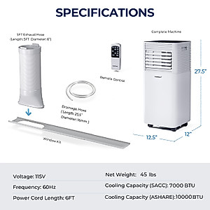 COSTWAY Portable Air Conditioner, 8000BTU Ac Unit Spaces up to 230sq.ft, with Remote Control, 24H Timer & Window Venting Kit, Sleep Mode, Suitable for Bedroom, Living Room, Office (8000BTU, Black)
