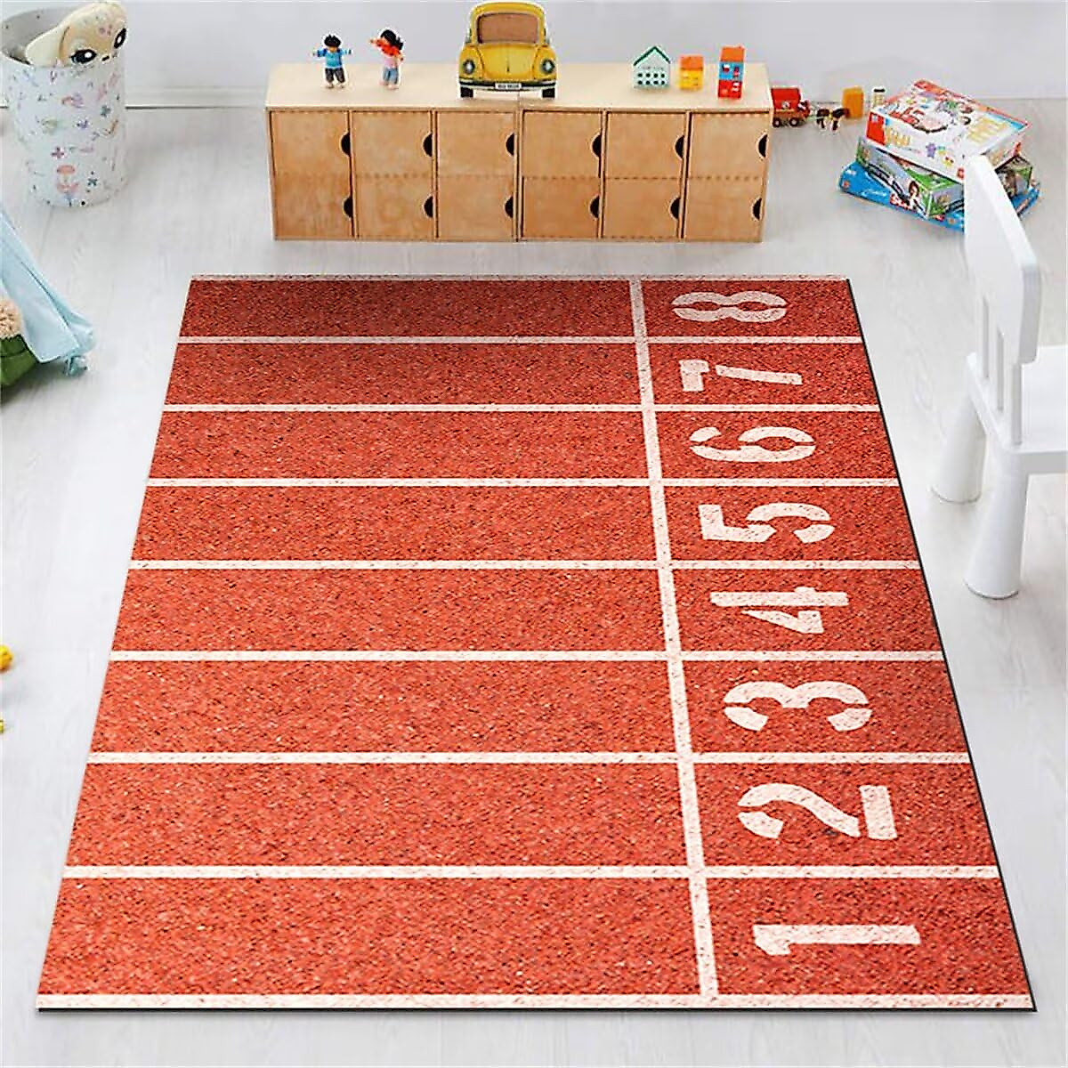 Athletic Field Rug Track Area Rugs Red Rug Sport Theme Decor Carpet Non-Slip for Kids Boy Playroom Bedroom Living Room Washable Floor Mat, 24 in X 36 in