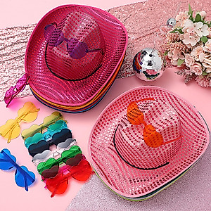 Bonuci Sequin Glitter Cowboy Hat and Heart Shape Rimless Sunglasses Sparkly Party Favor for Women Men Girls Boys(24 Pcs)