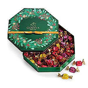 Godiva Chocolatier Holiday 2022 Truffle Tin - 50 Piece Individually Wrapped Assorted Gourmet Chocolate Candy - 1 Giftable Tin - Unique Christmas Gift for Chocolate Lovers