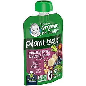 Gerber Organic for Toddler Plant-Tastic Pouches Variety Pack (6 CT (Pack of 1), Banana Berry)