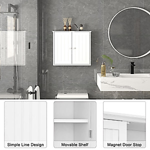 Hamesen Bathroom Wall Cabinet Over Toilet, Space Saver Storage Cabinet with 2 Door Adjustable Shelves, Small Medicine Cabinet for Bathroom Laundry Room Kitchen