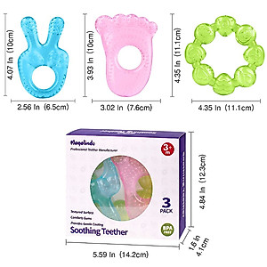 3-Pack Water Teether, Soothing Teether Set, Baby Teething Toys 02, Blue/Pink/Green