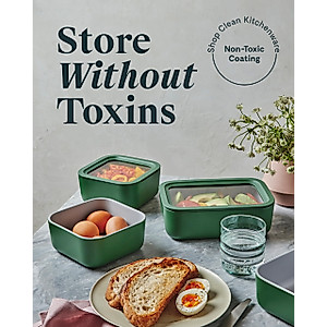 Caraway 2pc Glass Food Storage Set - 4.4 Cup Food Containers (2) - Ceramic Coated - Non Toxic, Non Stick Lunch with Lids - Dishwasher, Oven, & Microwave Safe - Navy