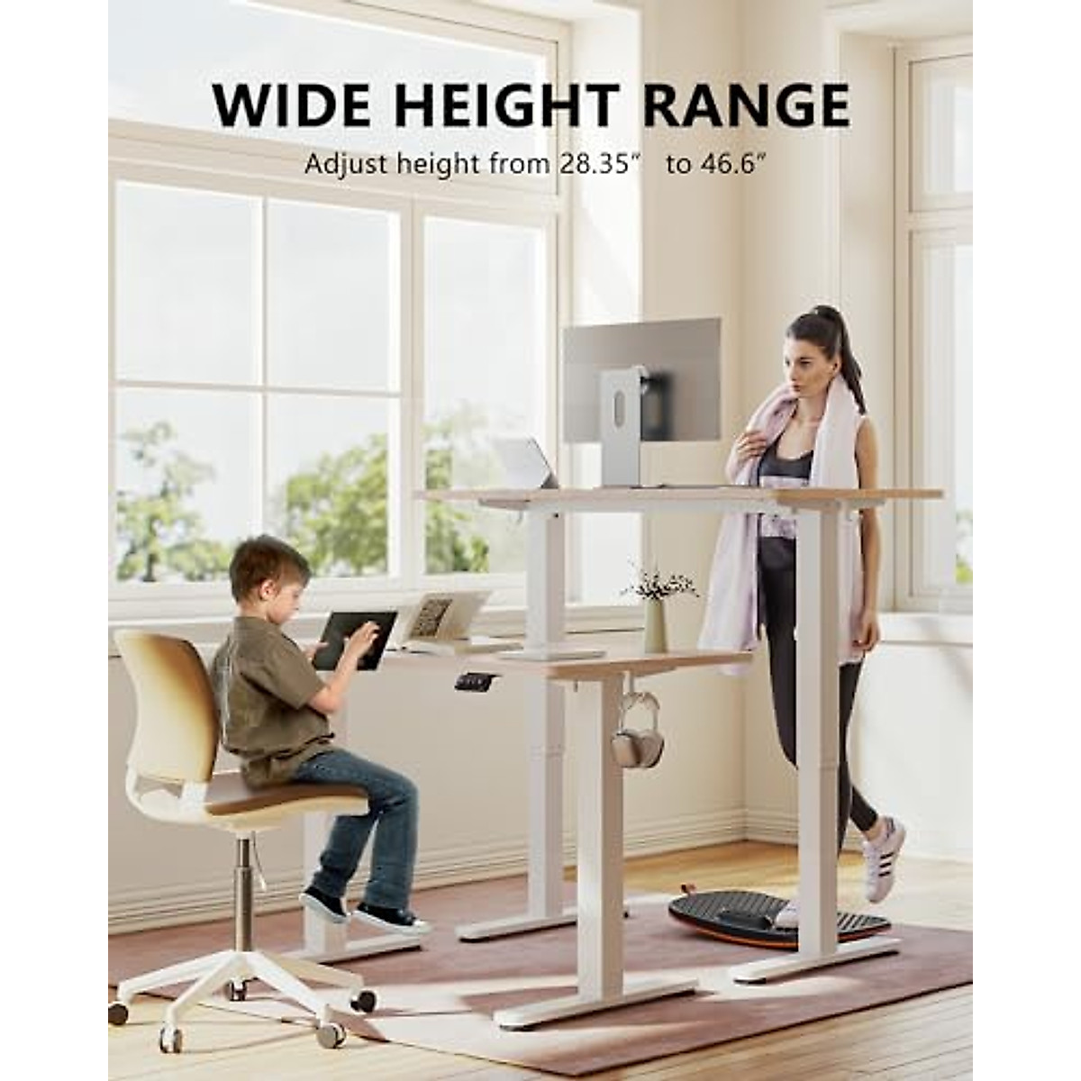 BANTI 40''x24''Height Adjustable Electric Standing Desk, Stand up Table, Sit Stand Home Office Desk with Splice Board, Maple Top