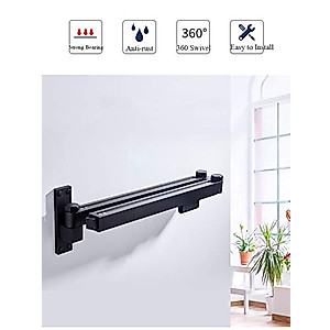uyoyous Clothes Drying Rack 7.6 lbs Folding&Retractable 3-Level Wall Mount Space Saver Clothes Hanger with Towel Bar Laundry Drying Rack for Indoor Outdoor -Matte Black