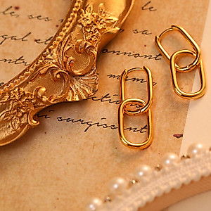 MRSXIA Huggie Earrings for Women Gold Hoop Cable Link Chain U-shape Dangle Drop 18K Gold Filled Small Simple Delicate Hypoallergenic Ear Jewelry