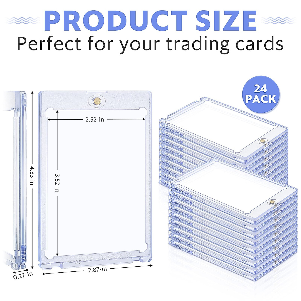35pt Magnetic Card Holders for Trading Cards Protector, 60 Pack Baseball Card Protector, Acrylic Hard Cards Sleeves Case for Baseball Football Sports TCG CCG Game (Transparent Blue)