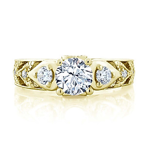 Gem Stone King 18K Yellow Gold Plated Silver Round 6MM Gemstone Birthstone Engagement Ring | Wedding Anniversary Promise Ring For Women | Available In Size 5, 6, 7, 8, 9