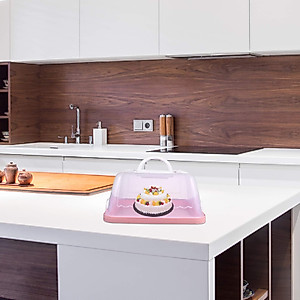 BESTOYARD Locking Cake Carrier Square Storage Container Stand for Cupcakes and Cakes with Collapsible Handles Pink,15536186GQMGRP,25.5x20cm