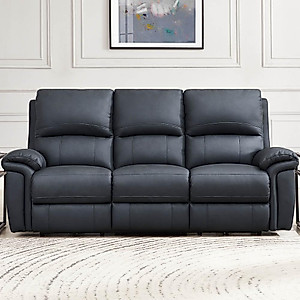 Hydeline Monica Top Grain Leather Power Zero Gravity Reclining Sofa Couch, 86", Midnight Gray, Memory Foam, Pocket Coils and Control Panel