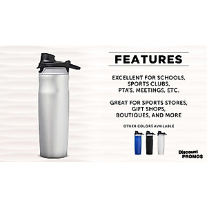 DISCOUNT PROMOS Juno Water Bottles with Flip Lid 20 oz. Set of 6, Bulk Pack - Reusable, Great for Gym, Hiking, Cycling and for School - Silver