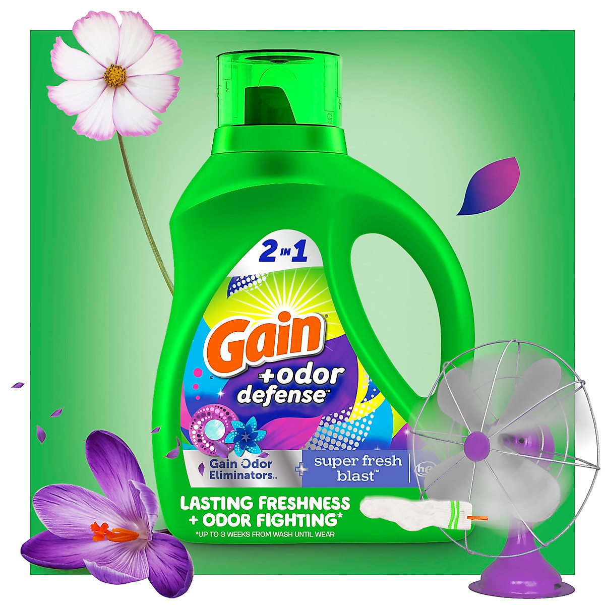 Gain + Odor Defense Liquid Laundry Detergent, Super Fresh Blast Scent, 88 Oz, 61 Loads, HE Compatible