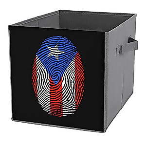Puerto Rico Flag Finger Canvas Collapsible Storage Bins Cube Organizer Baskets with Handles for Home Office Car
