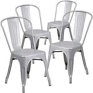 Flash Furniture Luke Commercial Grade 4 Pack Silver Metal Indoor-Outdoor Stackable Chair