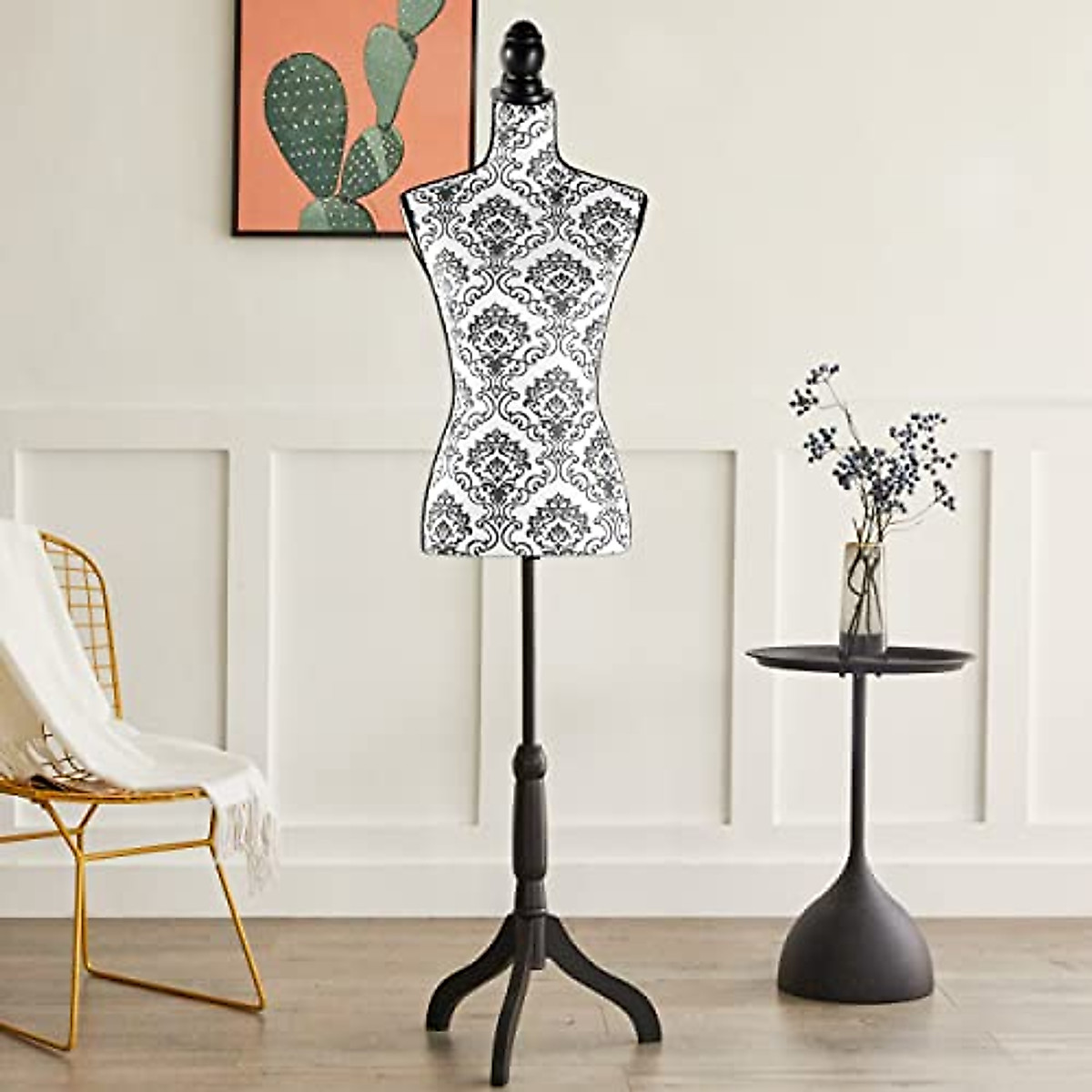 HAORUI Mannequin Torso Female Dress Form Pinnable Mannequin Body for Display with Height Adjustable Sturdy Tripod Stand , Black Flower