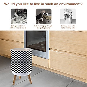 IKFLWJUTFW Small Trash Can with Lid Black and White Checkered Seamless Stock 7 Liter Round Garbage Can Elasticity Press Cover Lid Wastebasket for Kitchen Bathroom Office 1.8 Gallon