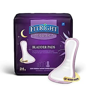 Medline FitRight Overnight Bladder Control Pads, Maximum Absorbency, Nighttime Incontinence Protection, 8.5 x 16, 24 Count per Bag (1 Bag)