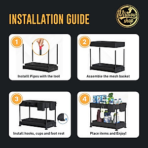 Under Sink Bathroom and Kitchen Cabinet Organizer, Countertop organizer, 2-Tier Sliding Large Capacity Storage Drawer With Hooks, Bathroom And Kitchen Organization And Storage, Multipurpose organizer