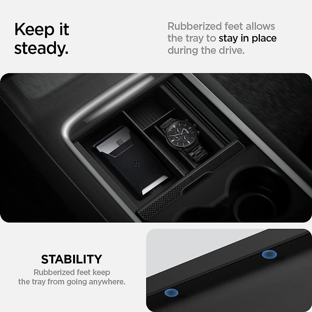 Spigen Center Console Organizer Tray Designed for Tesla Model 3 & Y 2025/2024/2023 with Smooth Slide Technology [Not Compatible with Tesla Model 3 2025/2024 Refresh (Highland)] (Carbon Edition)