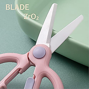 DAMPEN Ceramic Scissors for Baby Food,Portable Baby Food Scissors,Children Safety Food Cutter,with Blade Cover and Travel Case (PINK AND GREEN)