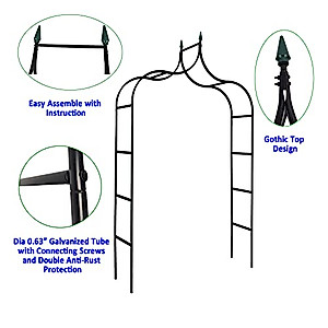 eLeGreen Metal Garden Arbor 4.6 Ft Wide x 8.4 Ft High x 1.2 Ft Depth Gothic Galvanized Metal Garden Arch Climbing Plants Support Outdoor Arch Wedding Arch Party Decoration