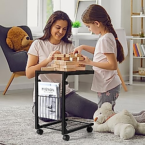 melos C Shaped End Table, C Adjustable Height Tables End Table for Couch, Couch Tables That Slide Under, Rolling Snack Table with Storage, Sofa Side Table for Living Room, Bedroom, Black