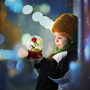 Rose Snow Globe Music Box, Preserved Red Rose Flower Musical Snow Globe LED Light Up Rose Snowglobe Water Globe Rose Gift for Mom Women Girls, Romantic Gift for Valentines,Anniversary,Christmas
