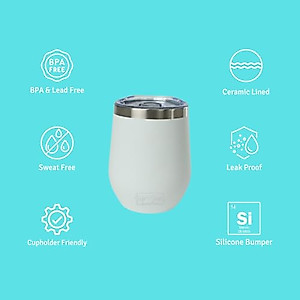 Sip+Sea Antiqua 12 oz Stainless Steel Ceramic Lined Wine Tumbler with Lid | Stemless | Double Wall Vacuum Insulated
