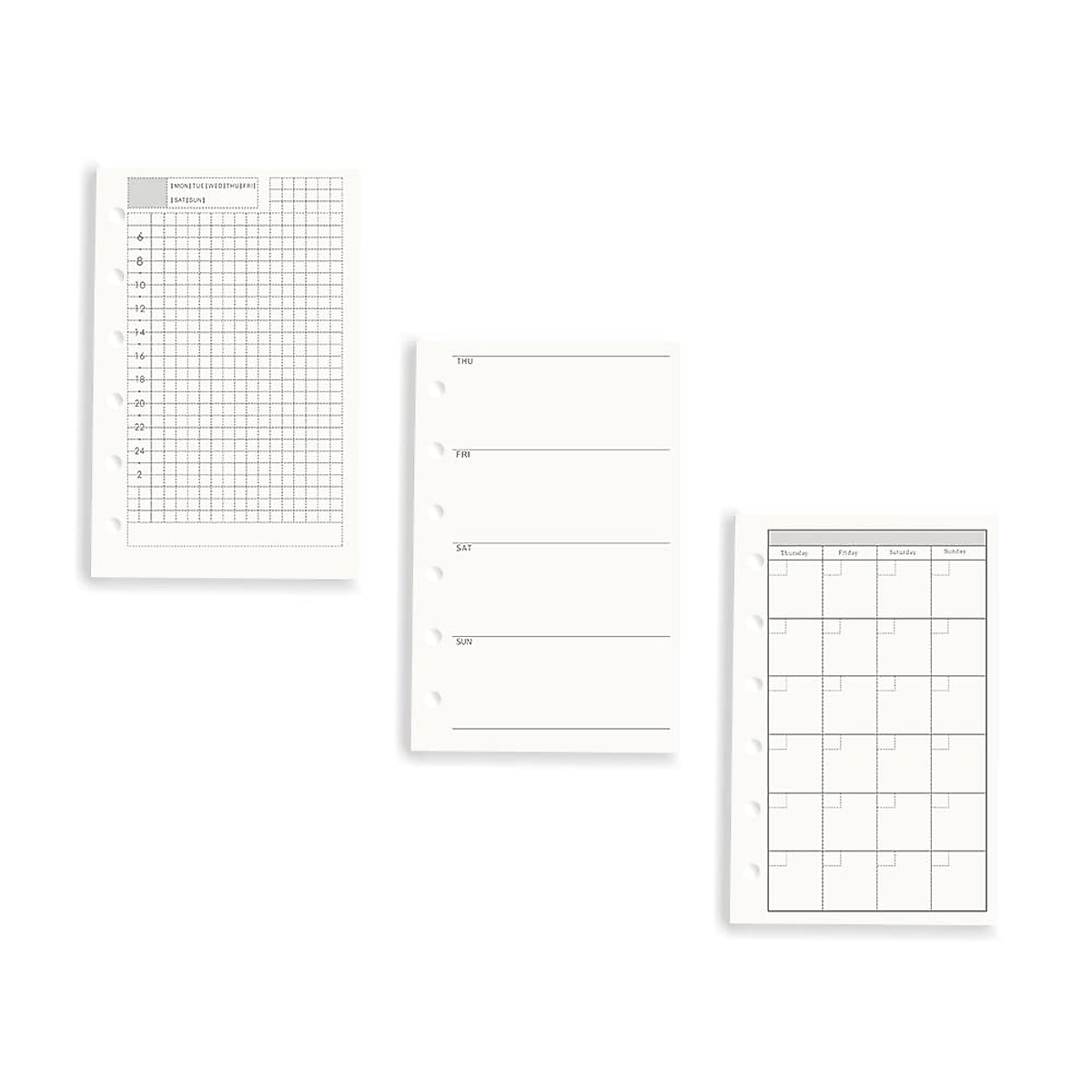 A7 Refill Paper 3 Pack Undated Daily&Weekly&Monthly Binder Inserts 6-Hole Punched Filler Paper Planner Refills, 135 Sheets/270 Pages Refillable Planner Binder Paper for A7 Planner Inserts